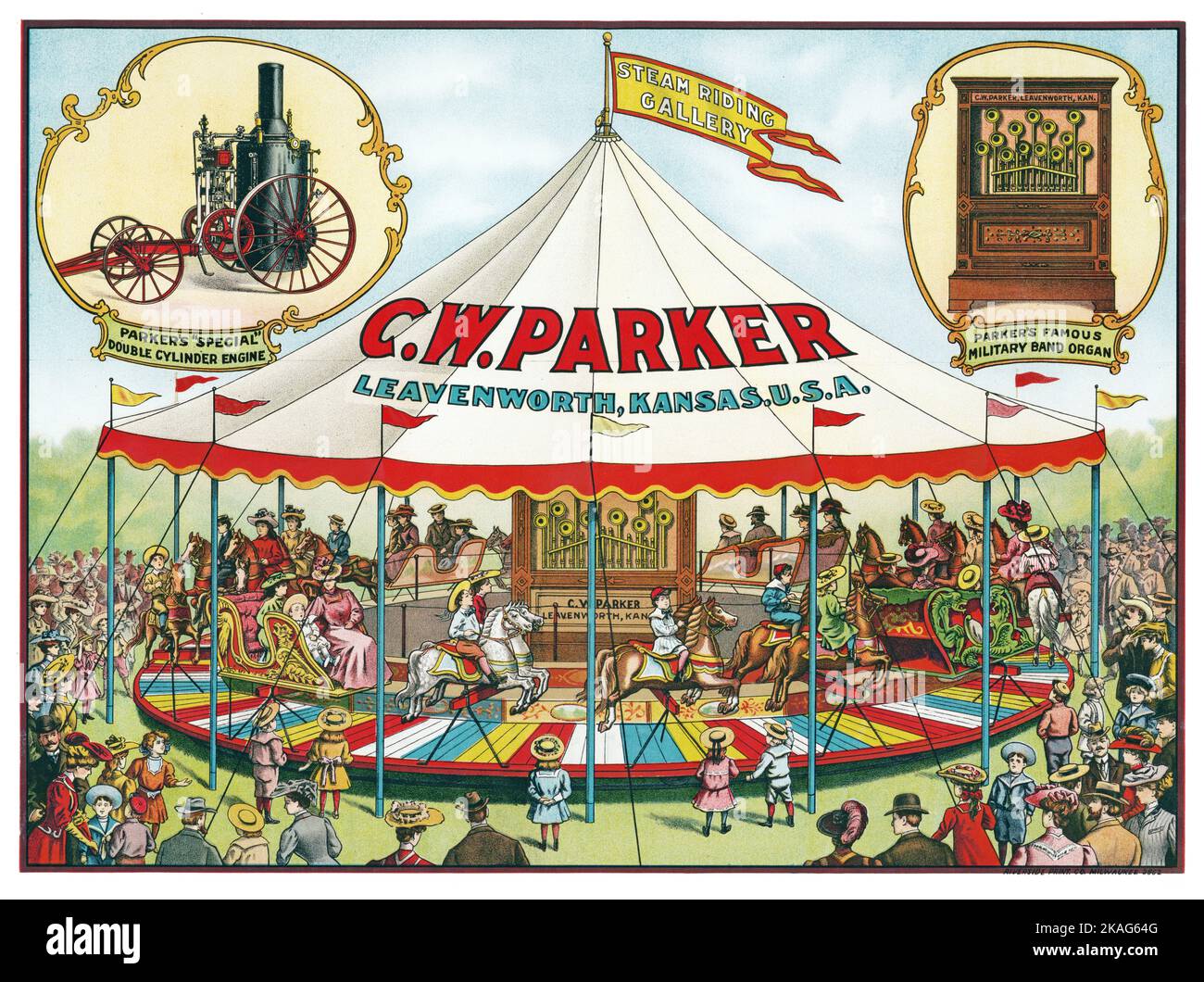 Vintage Circus Poster - C.W. Parker - Steam riding gallery - "Special ...