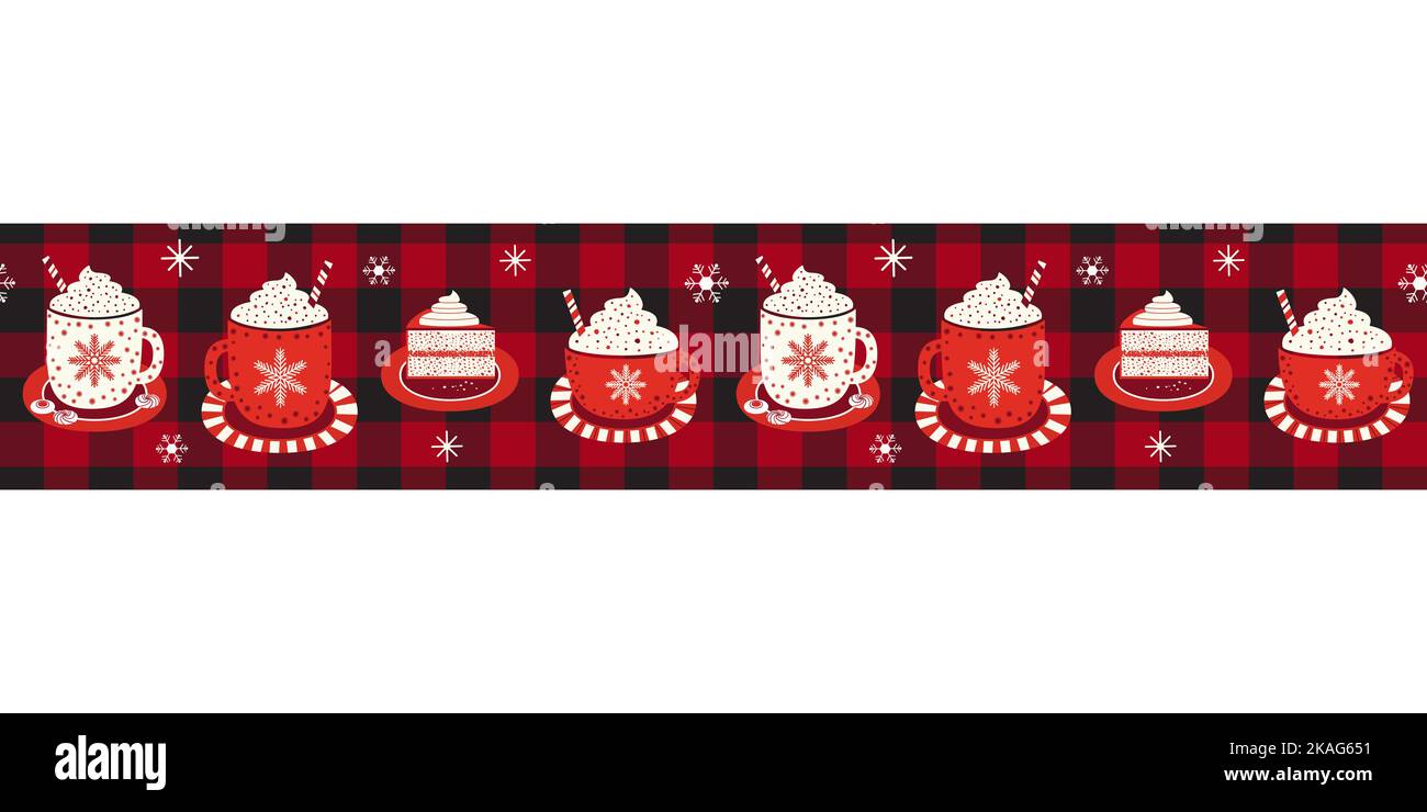 Hot drinks and cakes on buffalo ribbon border Stock Vector Image & Art ...