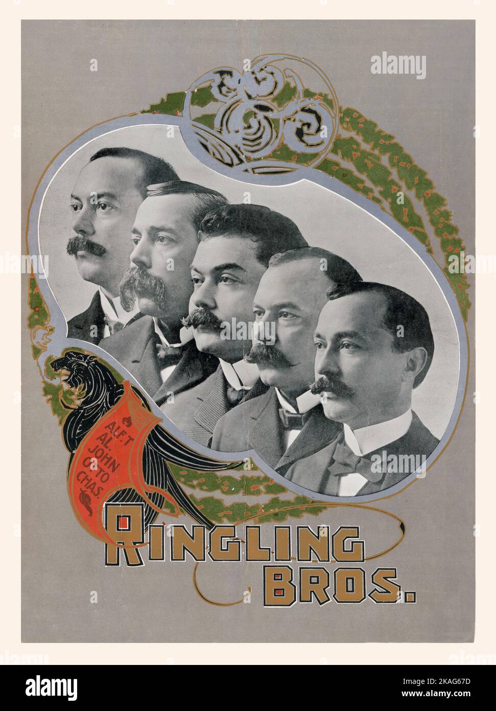 Ringlin Bros - Circus poster showing a photograph of five brothers ...