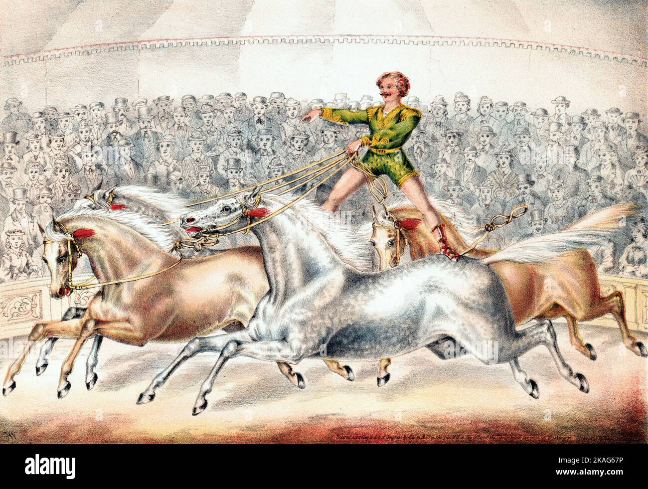 Circus performer riding two horses at once - Gibson & Co 1873 Stock ...