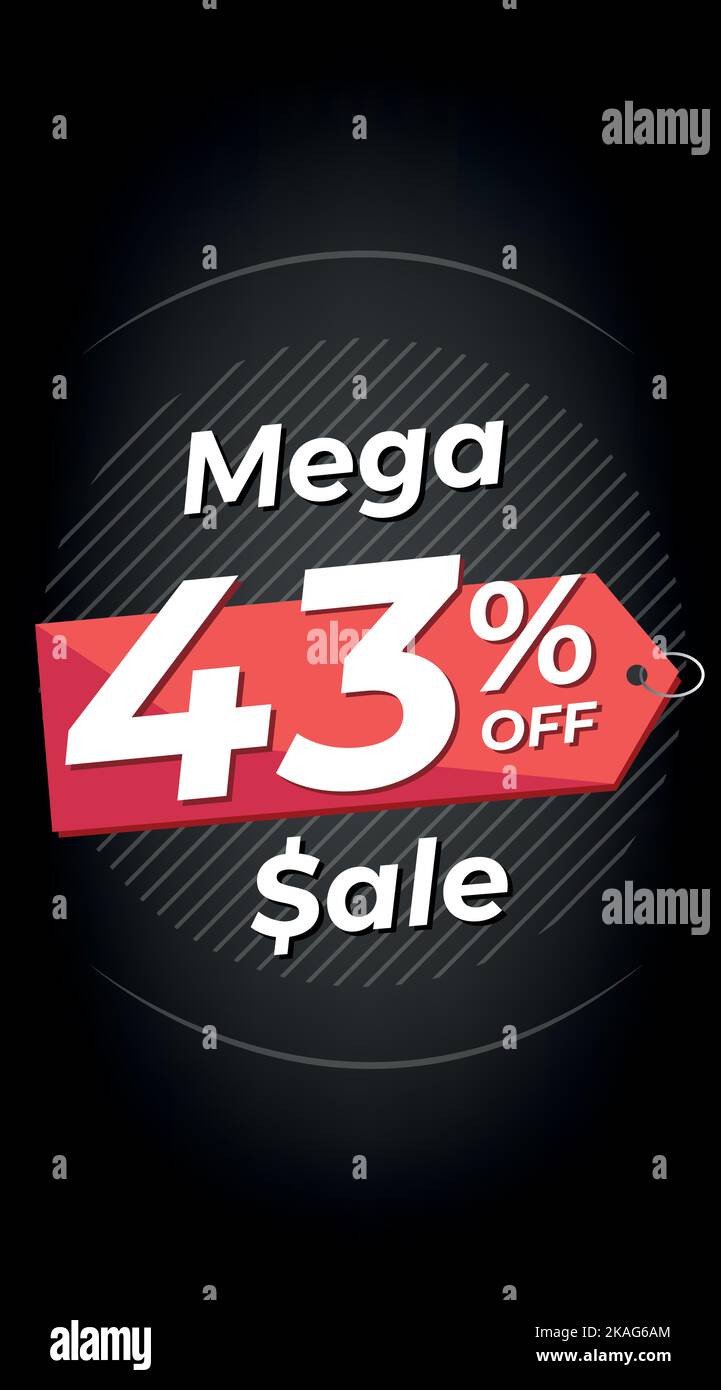 43% off. Black discount banner with forty-three percent. Advertising ...