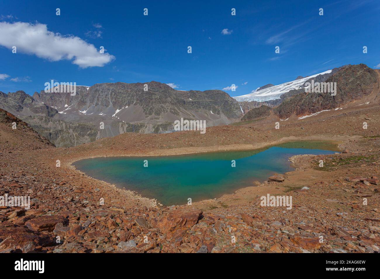 Small turquoise glacial lake among ancient moraines, Vallelunga, Alto ...