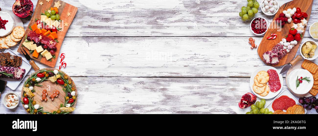 Christmas charcuterie double border against a white wood banner ...