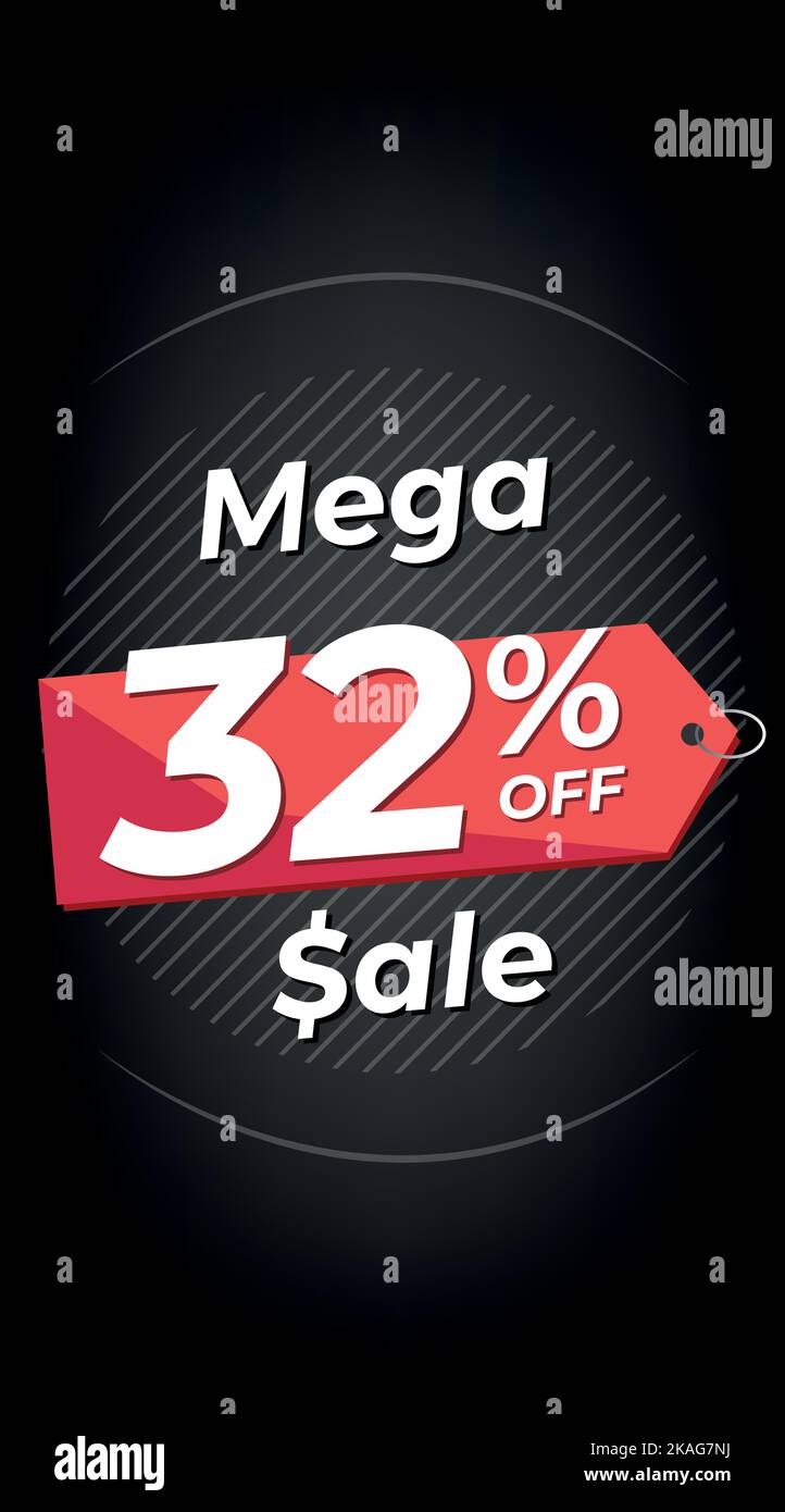32% off. Black discount banner with thirty-two percent. Advertising for ...