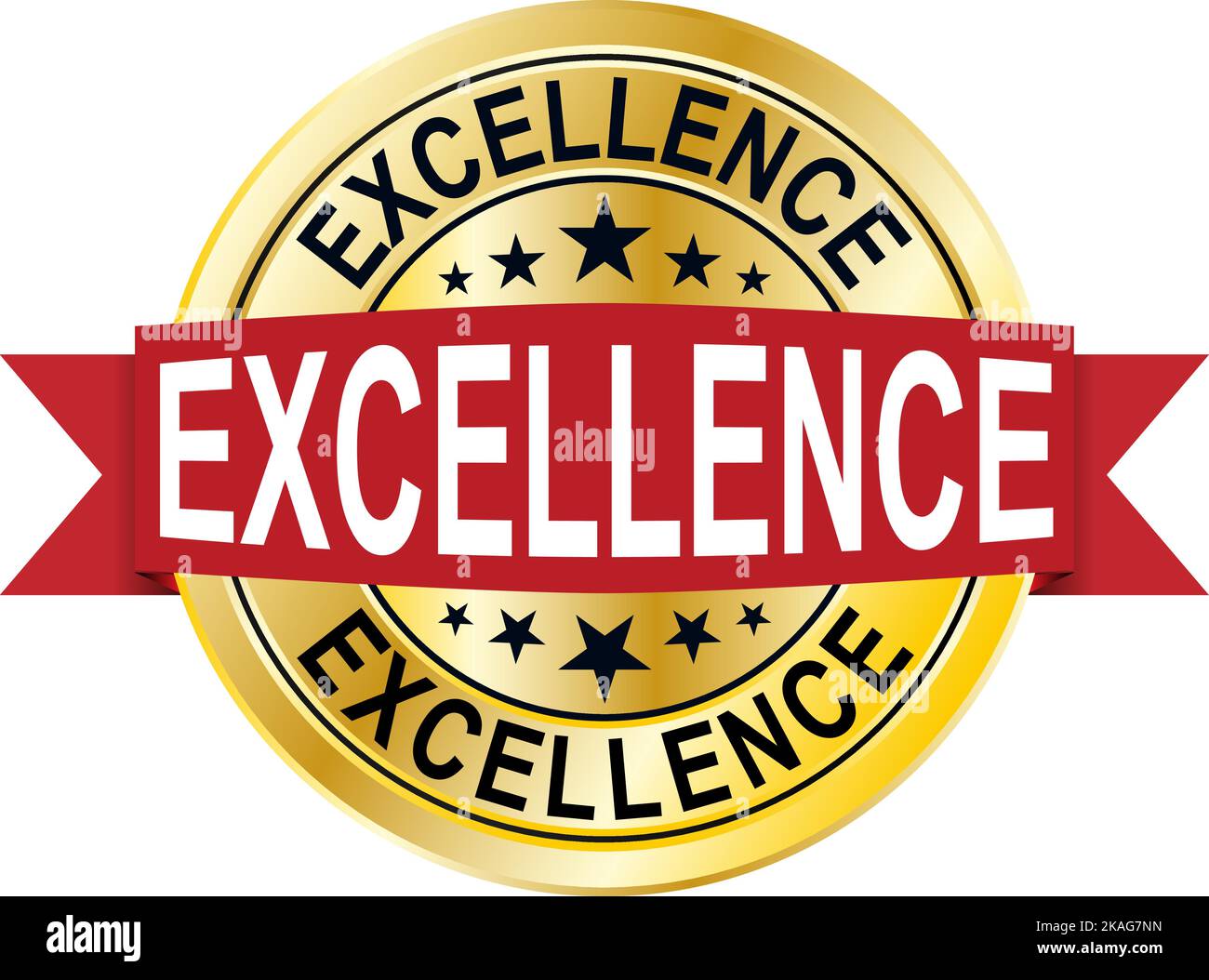 excellence 3d gold badge with red ribbon vector Stock Vector Image ...