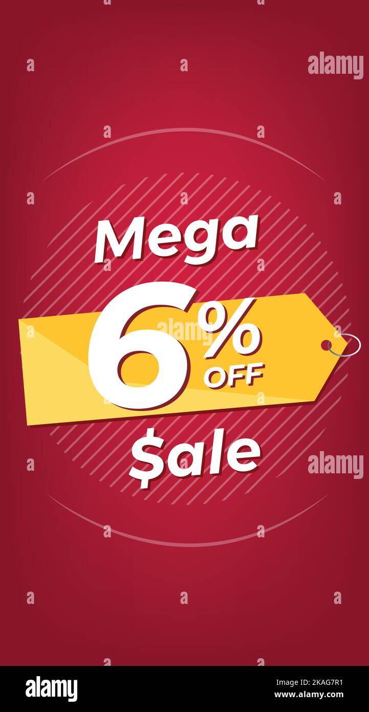 6% off. Red discount banner with six percent. Advertising for Mega Sale ...