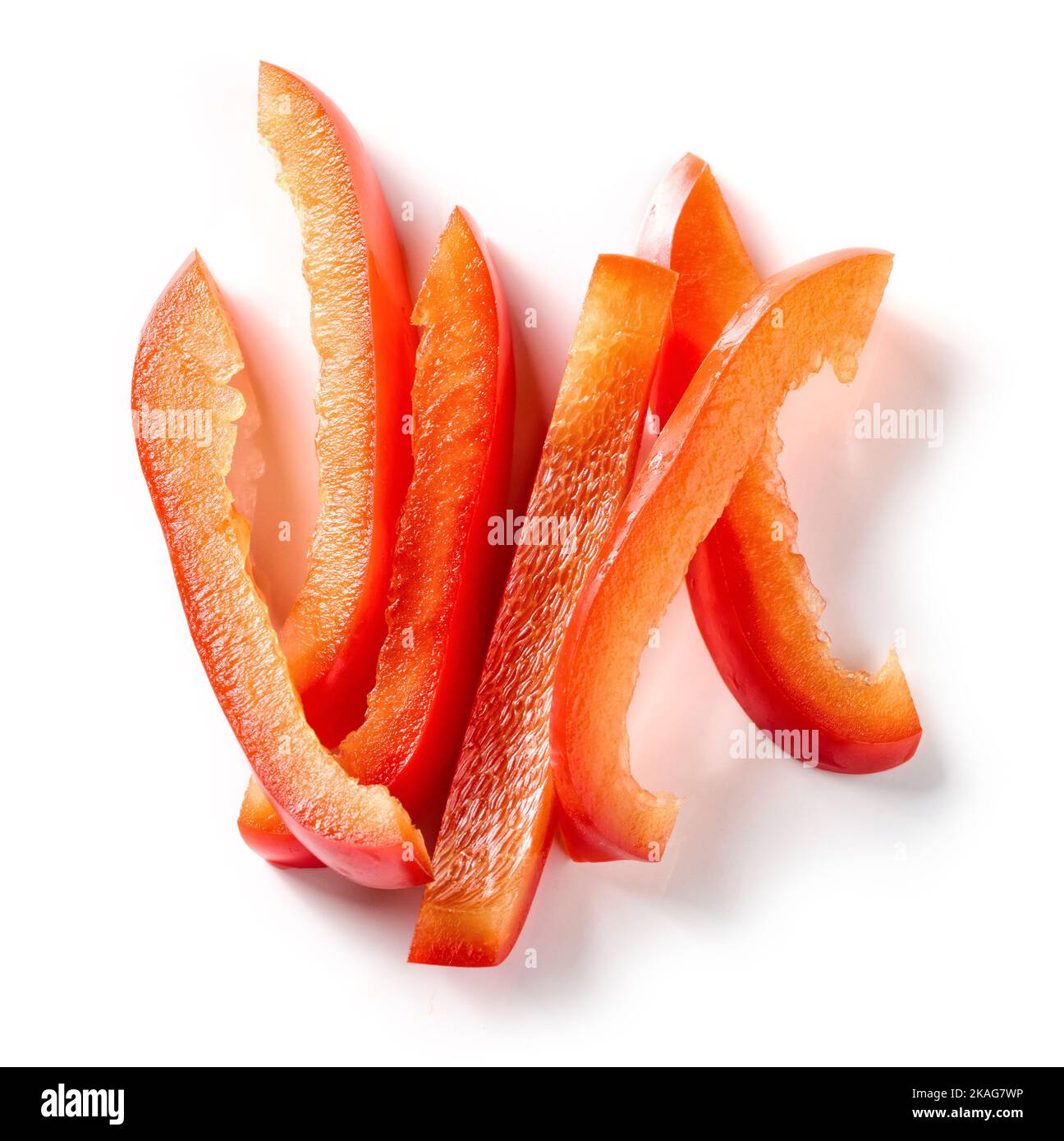 cuts of red paprika isolated on white background, top view Stock Photo ...