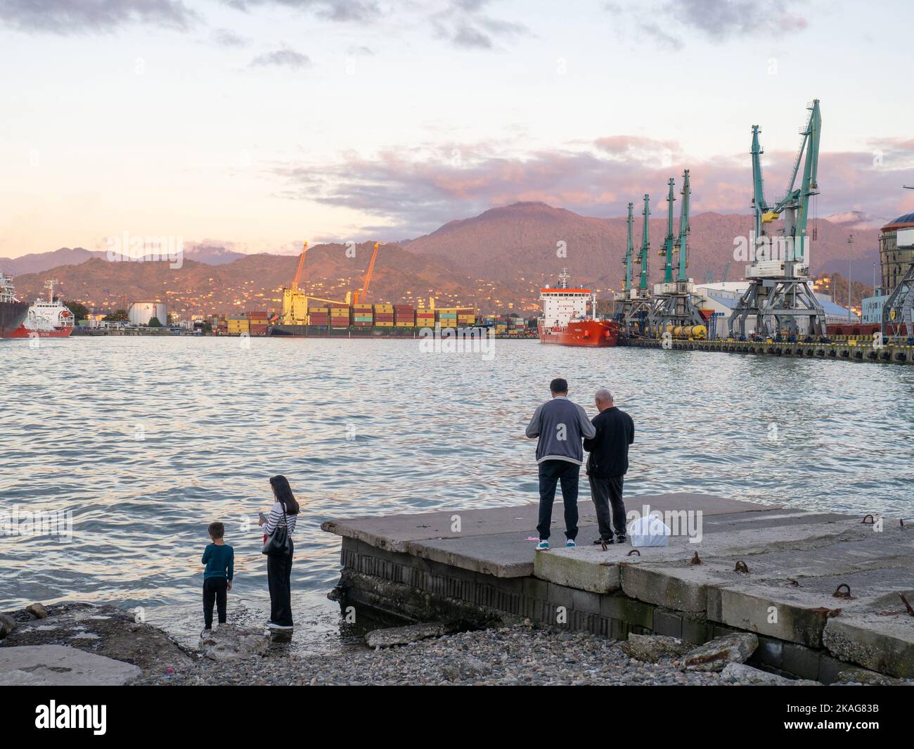 Port area. Container ships in the port. The atmosphere of a cargo ...
