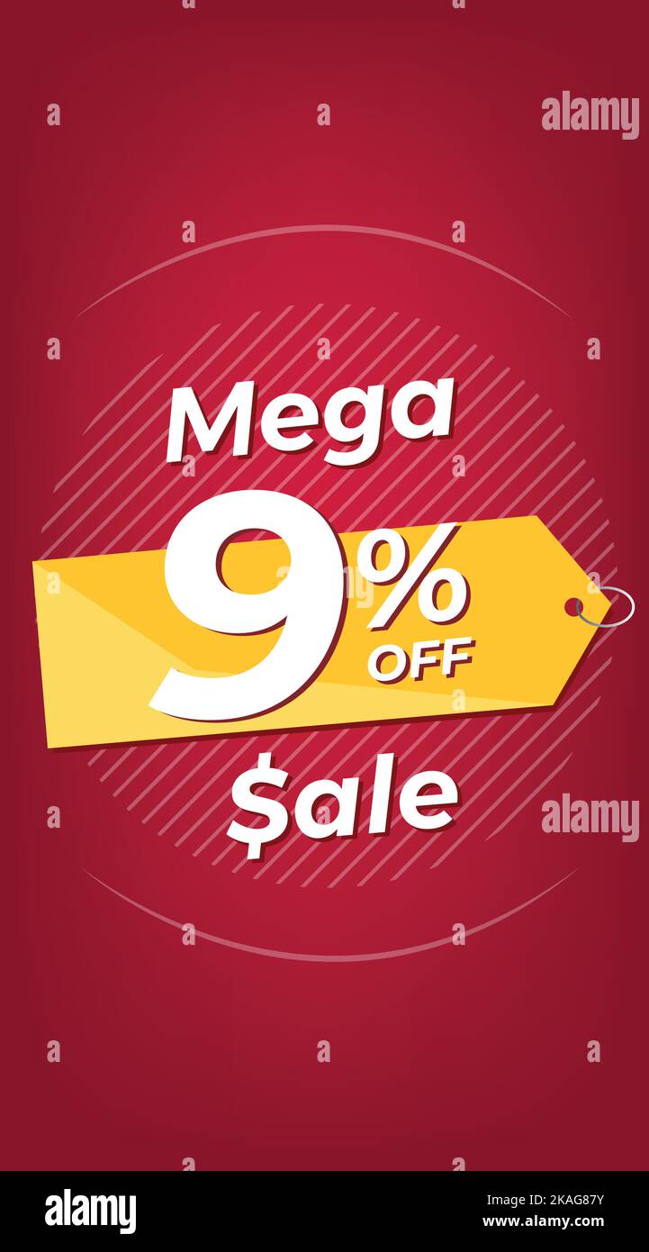 9% off. Red discount banner with nine percent. Advertising for Mega ...