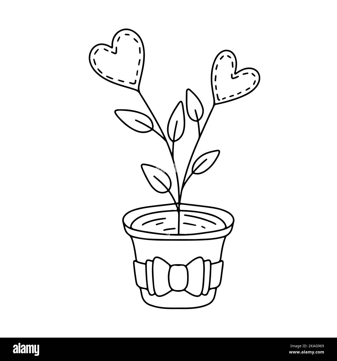 Hearts plant in ceramic pot. Hand drawn doodle illustration. Isolated ...