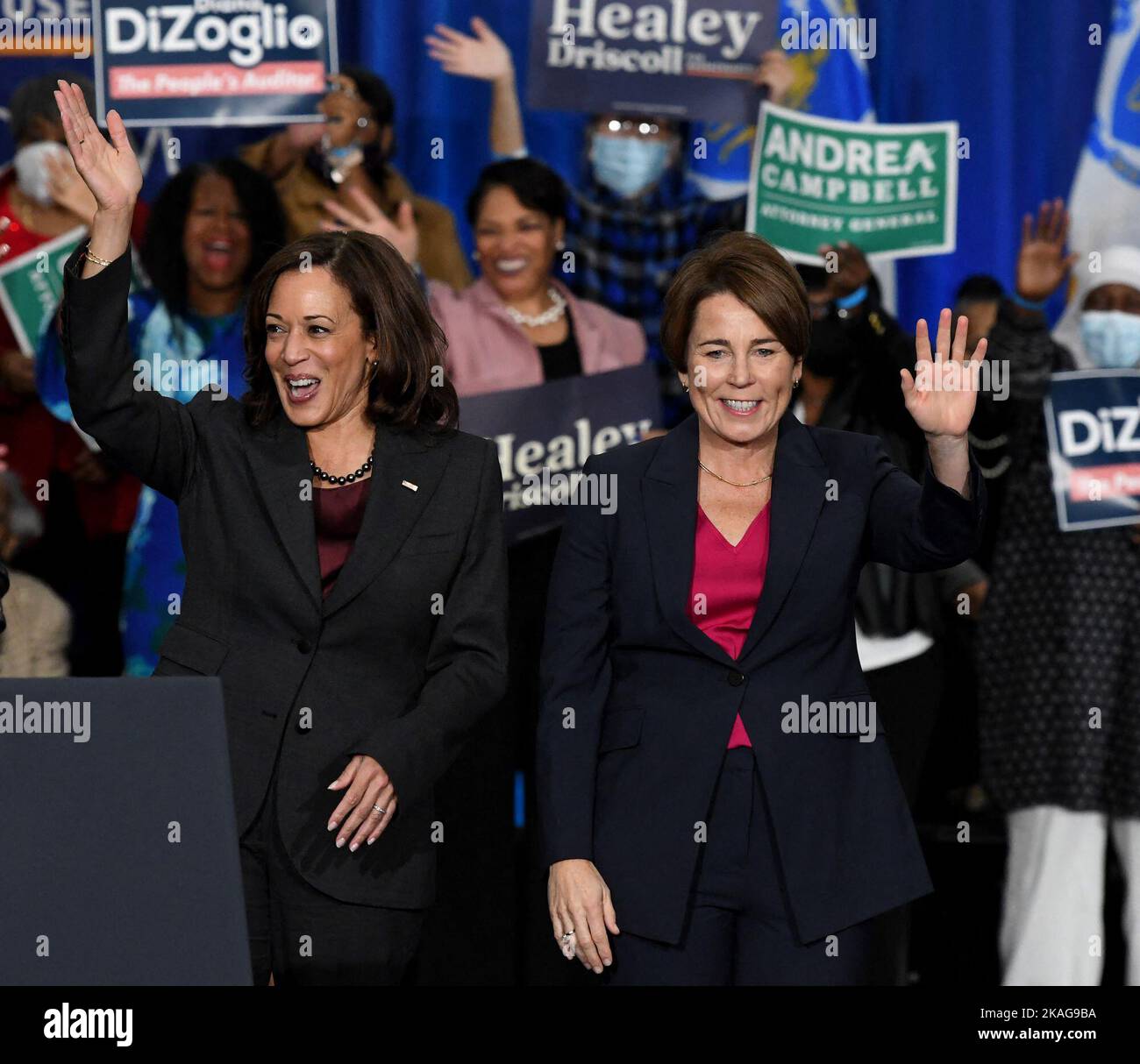 Vice President Kamala Harris, left, and Massachusetts candidate for ...