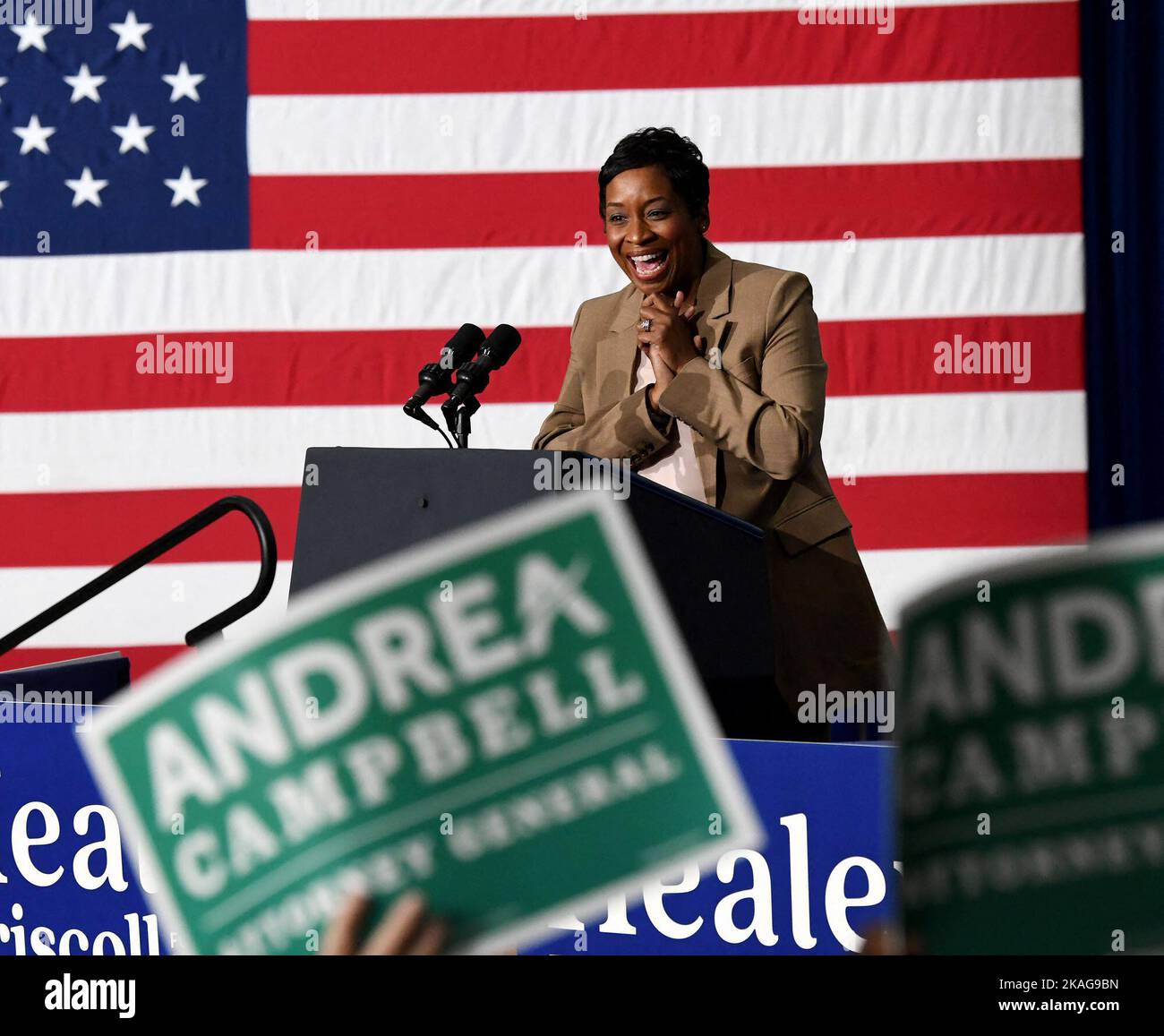 Candidate for Massachusetts lieutenant governor Andrea campbell speaks ...