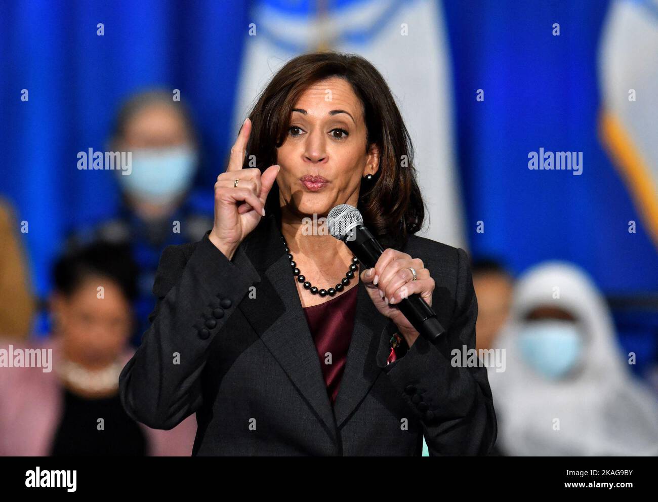 US Vice President Kamala Harris speaks during a political rally ...