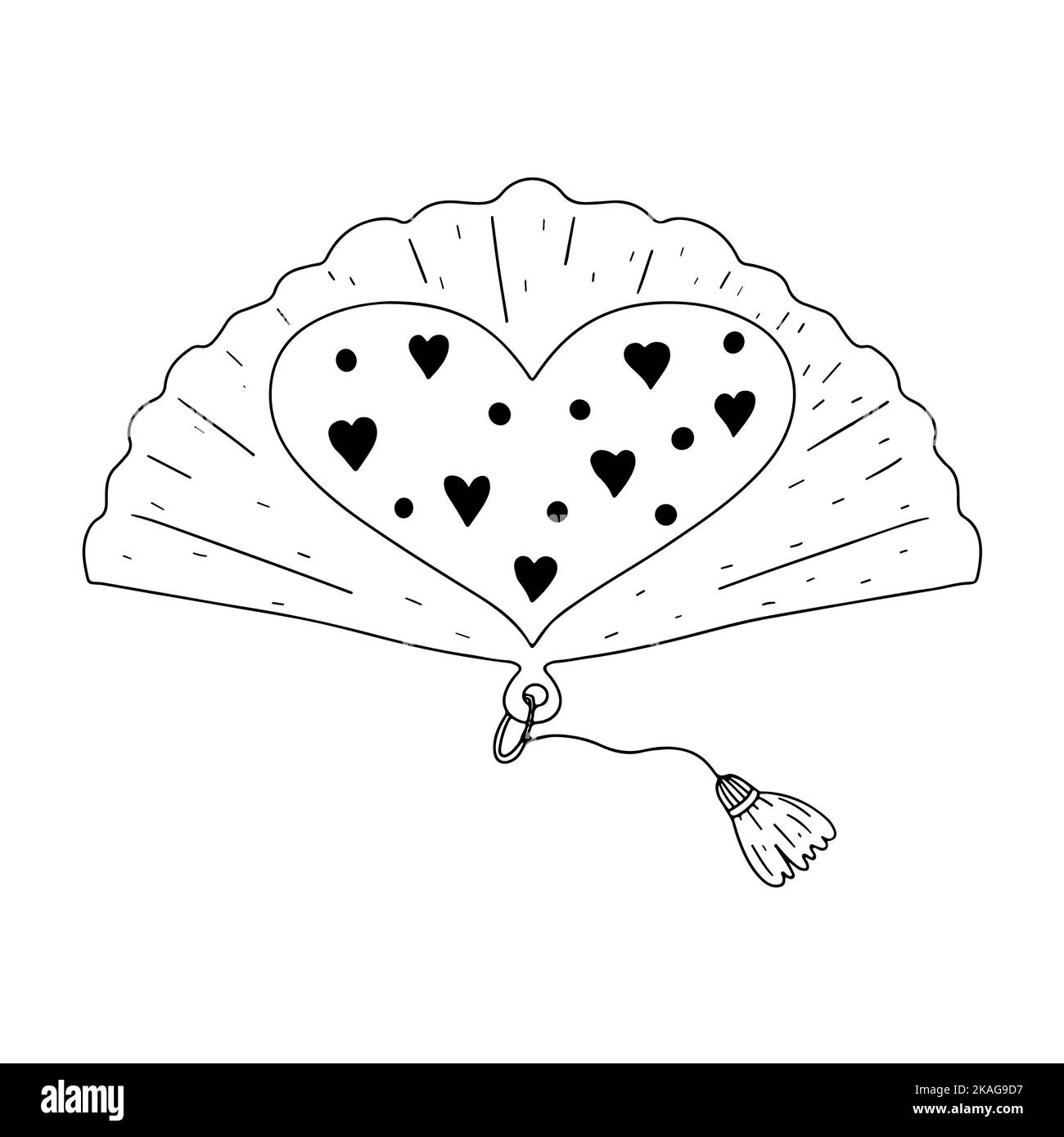 Fan decorated with hearts and dots. Hand drawn doodle illustration ...