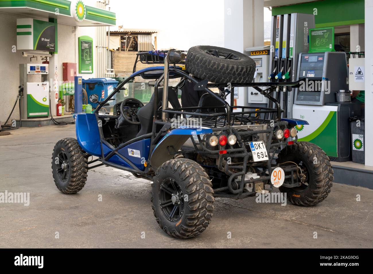 Malia, Crete, Greece. 2022. All terrain side by side seating Buggy at a ...