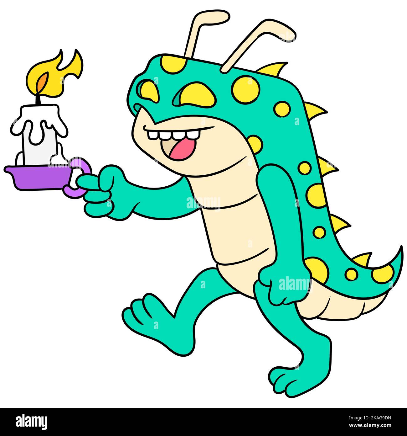 A cartoon doodle of a monster walking around with a candle Stock Vector ...