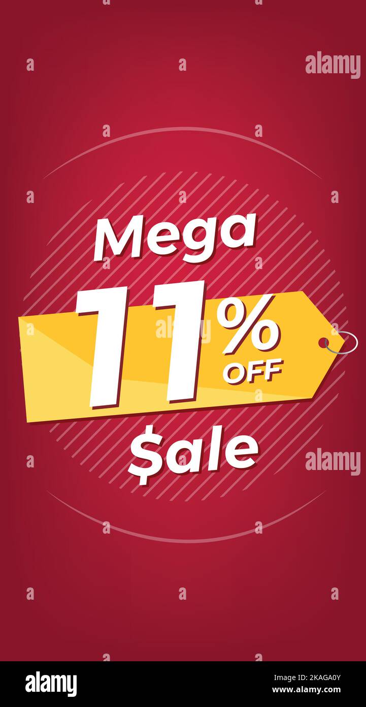 11% off. Red discount banner with eleven percent. Advertising for Mega ...