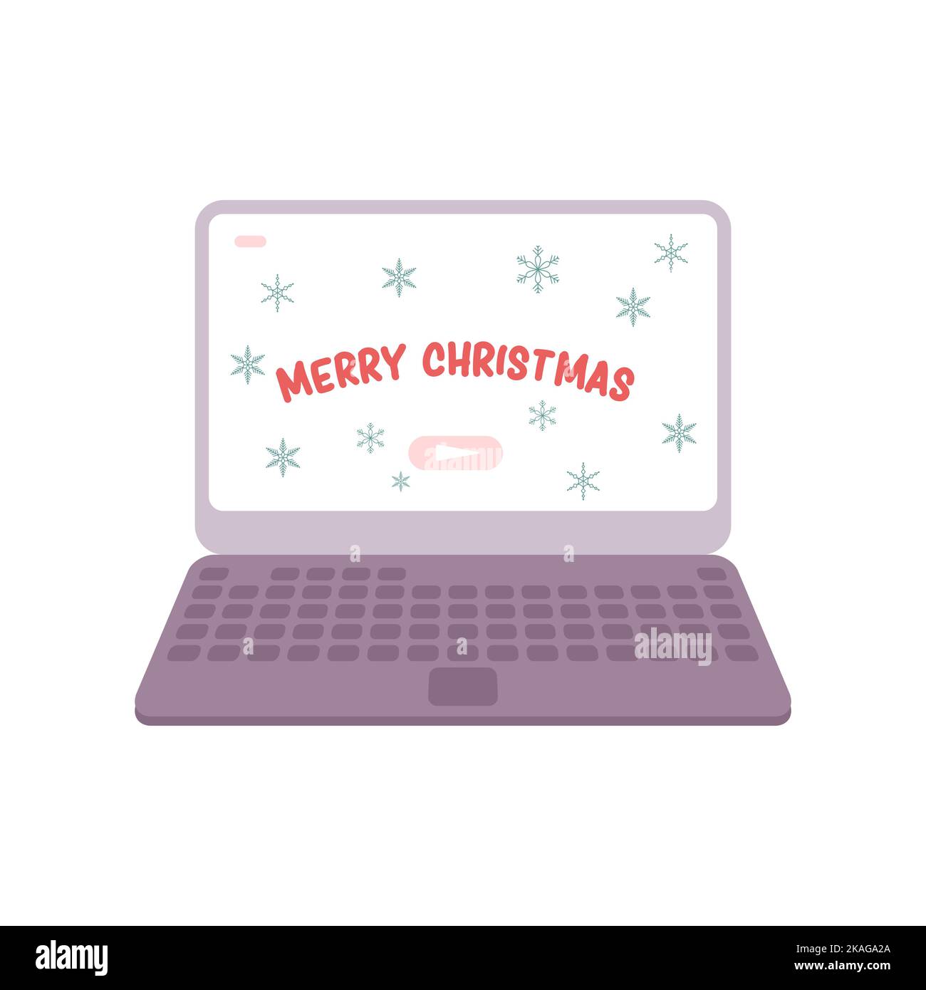 Laptop with Christmas greetings print. Vector illustration isolated on ...
