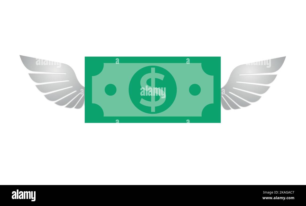 Front illustration of money with wings on white background Stock Vector ...