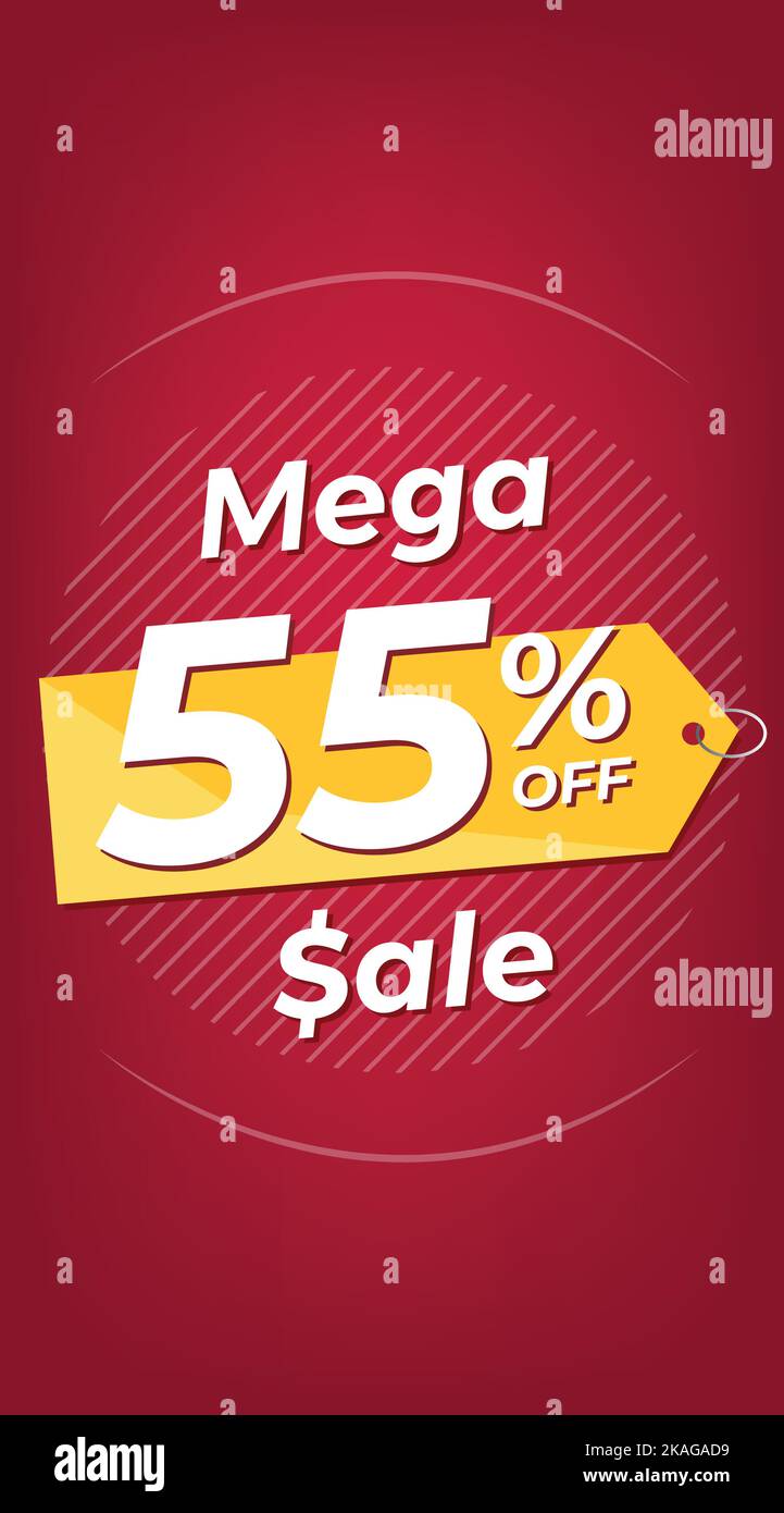 55% off. Red discount banner with fifty-five percent. Advertising for ...
