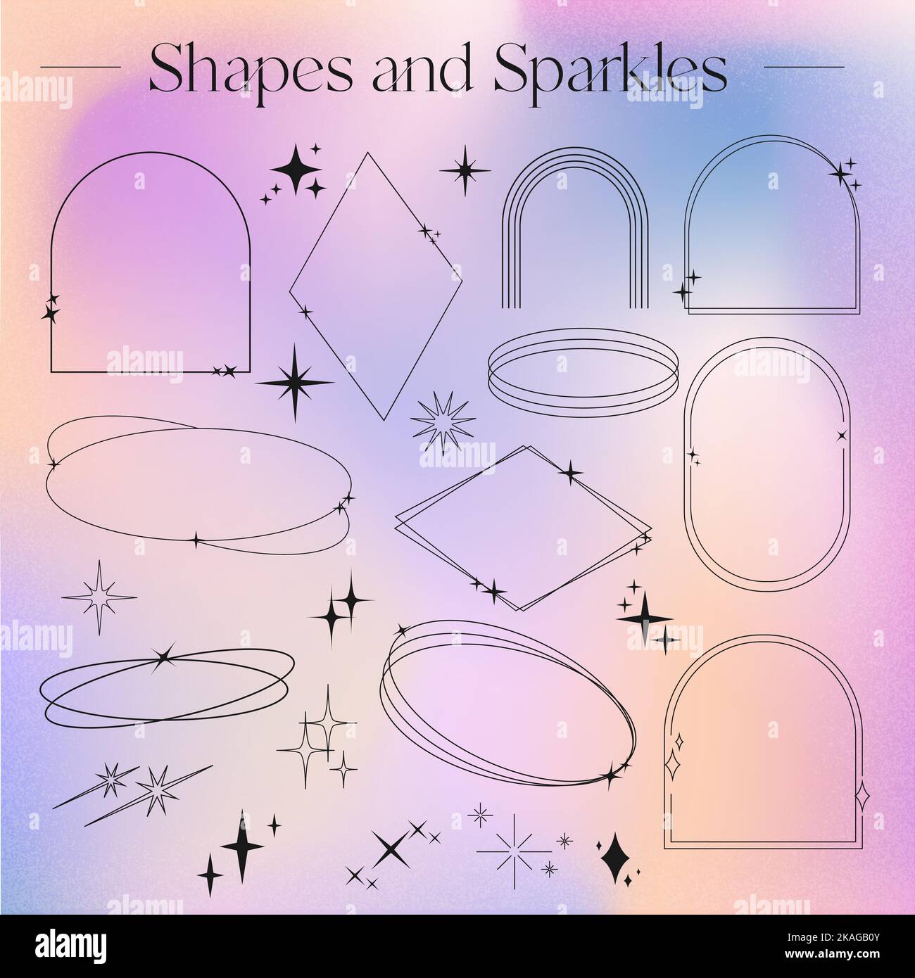 Set of modern thin outline design elements: stars, sparkles and shapes ...