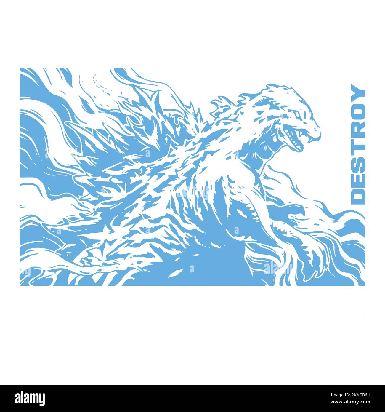 Godzilla Flames vector file. Monster T shirt design. Destroy lettering ...