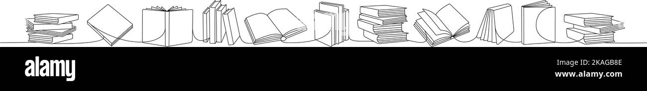 Open and closed books one line continuous drawing. Bookstore, library ...
