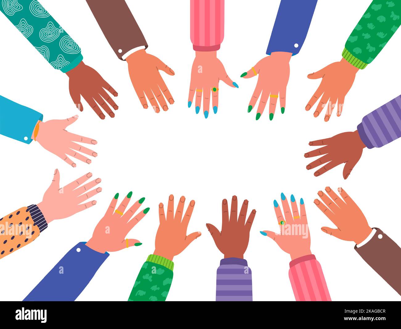Set of hands together. People hold hands together. Community ...