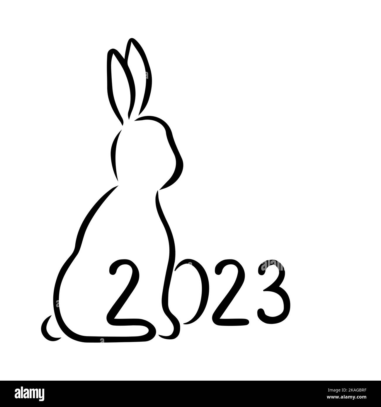 2023 new year graffiti poster line art. Black outline rabbit silhouette ...