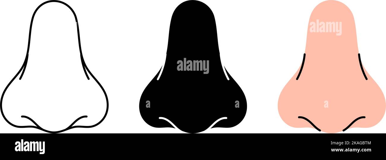 Set of human nose symbols. Human nose icons in color, black and thin ...