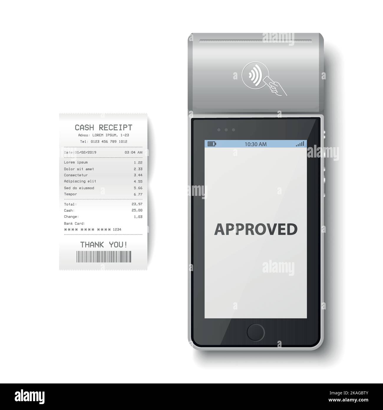 Vector 3d NFC Payment Machine with Approved Status, Paper Check, Receipt Isolated. Wi-fi ...