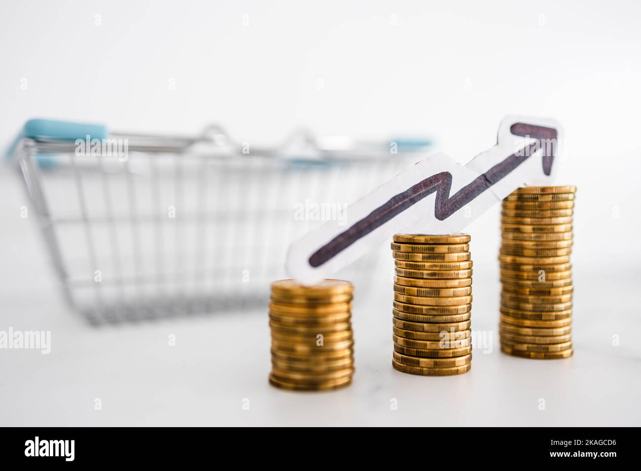 prices increasing and rising inflation conceptual image with shopping ...