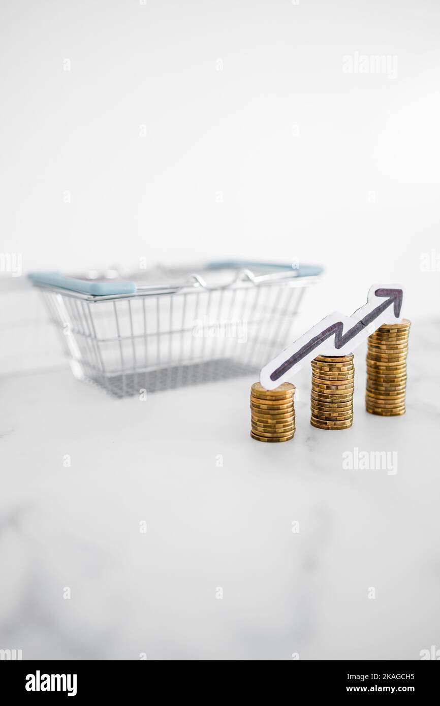 prices increasing and rising inflation conceptual image with shopping ...