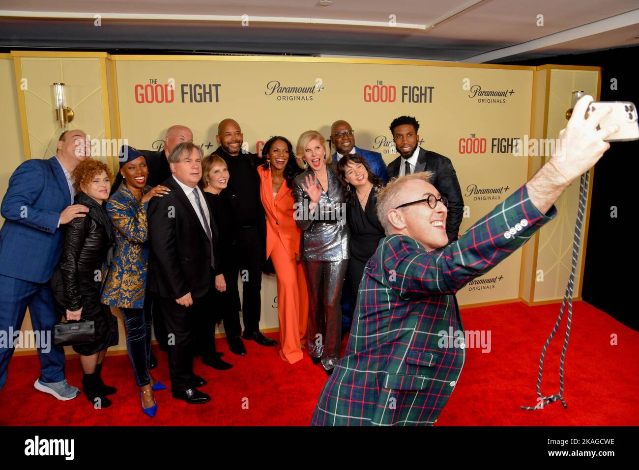 The cast and crew including Christine Baranski, take a group photo at ...