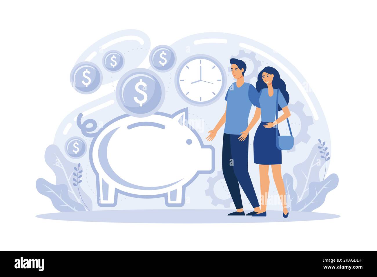 Families with children save money. Piggy bank with family money making ...