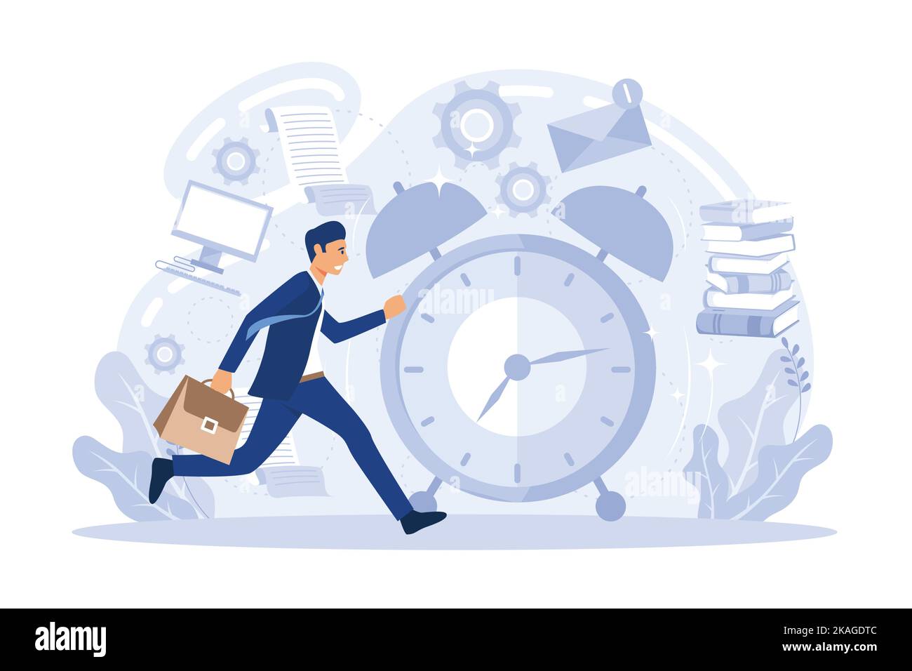 Businessmen running a race against time. Business concept. illustration ...