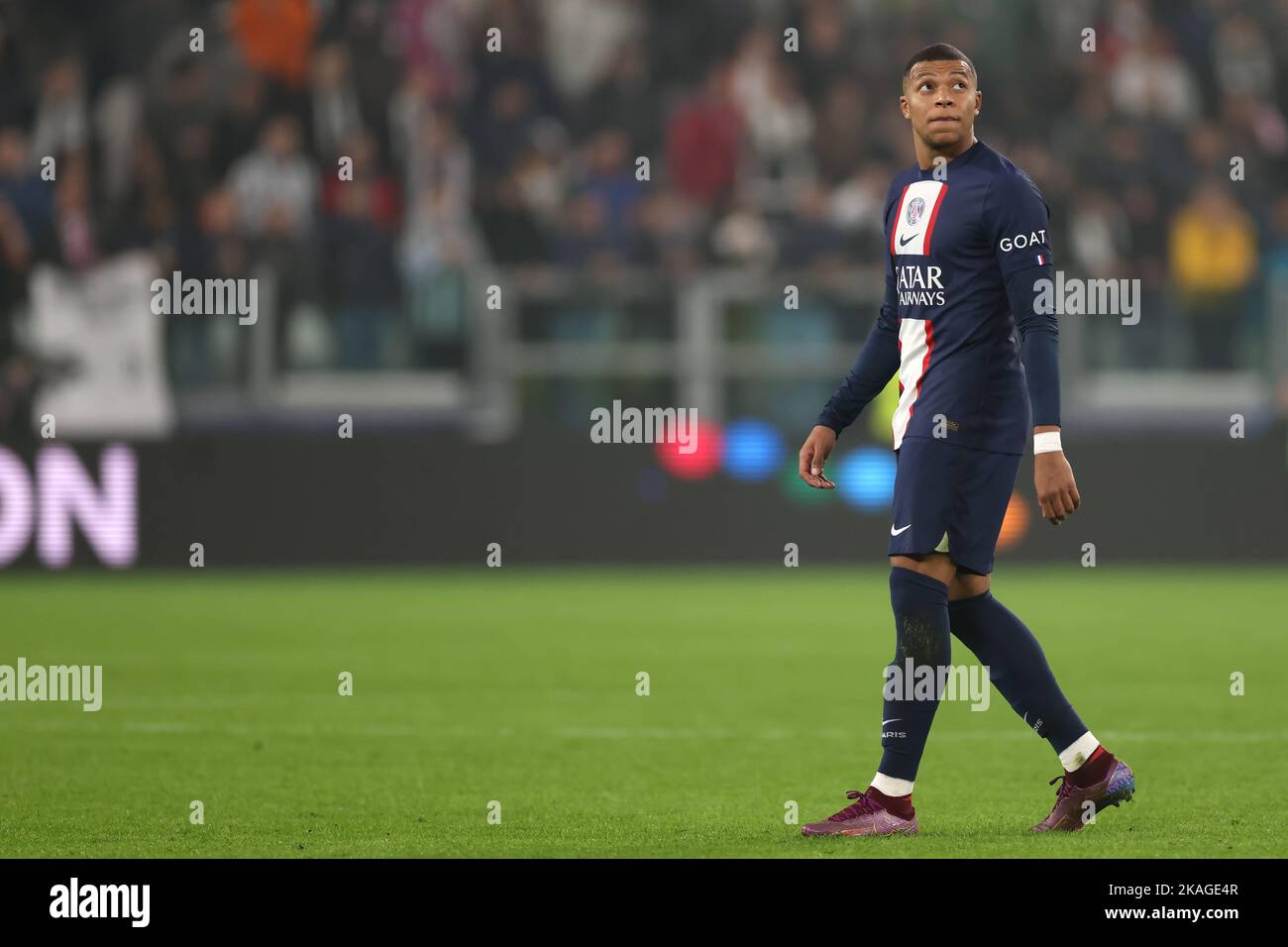 Turin, Italy. 2nd Nov, 2022. Kylian Mbappe of PSG looks towards the ...