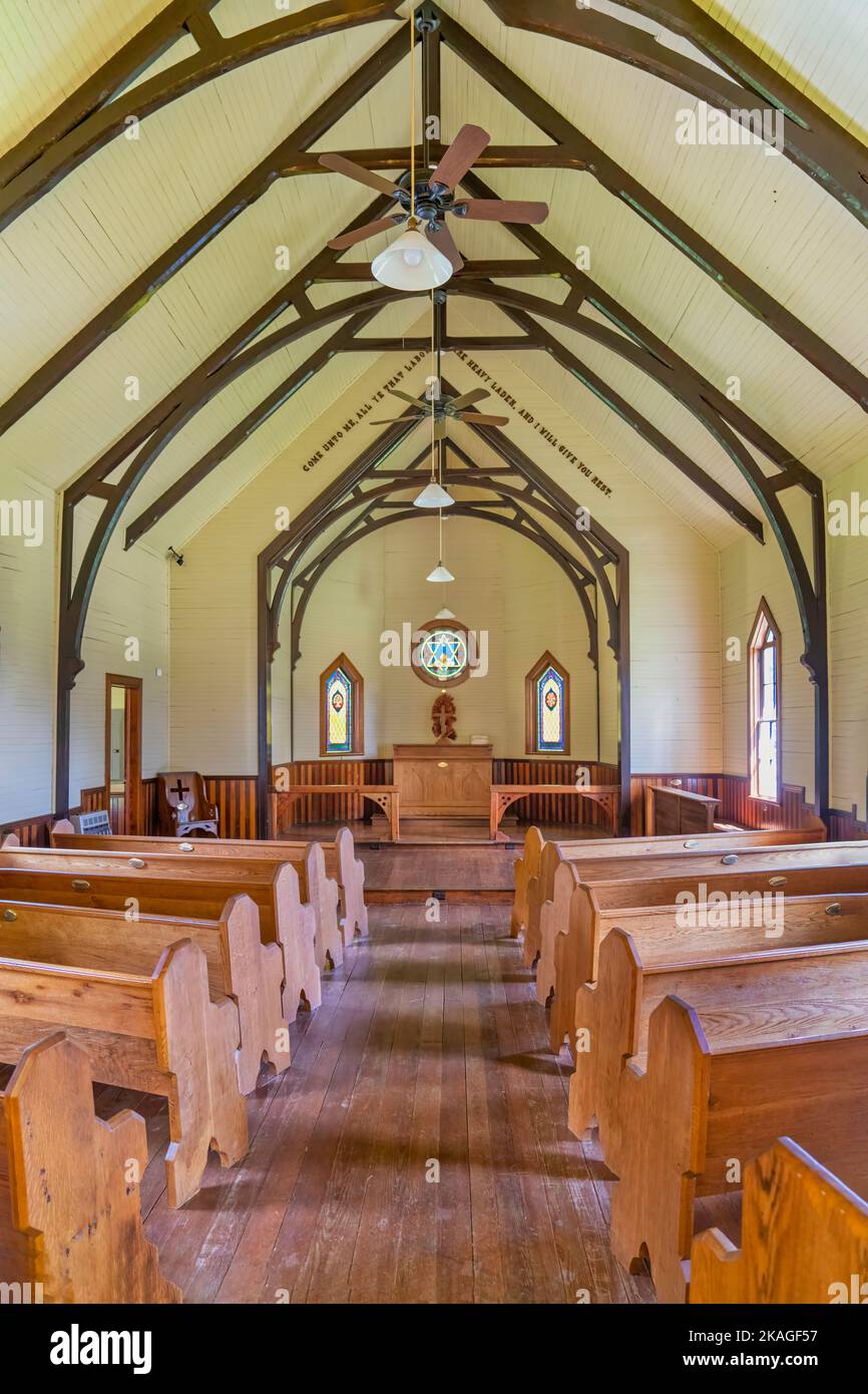 The interior of the historic Episcopal Chapel Of Rest in Lenoir, North ...