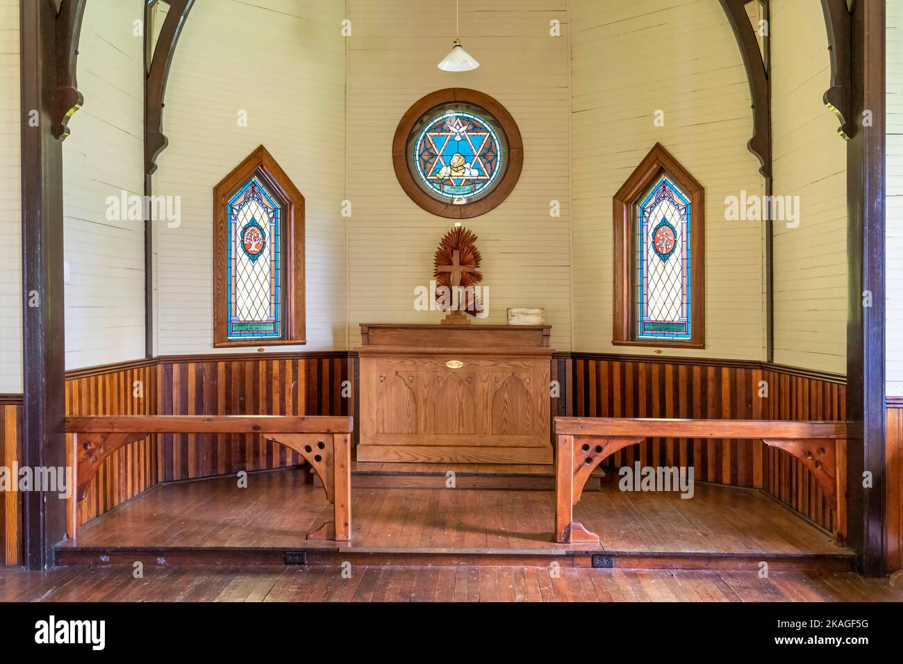 The interior of the historic Episcopal Chapel Of Rest in Lenoir, North ...