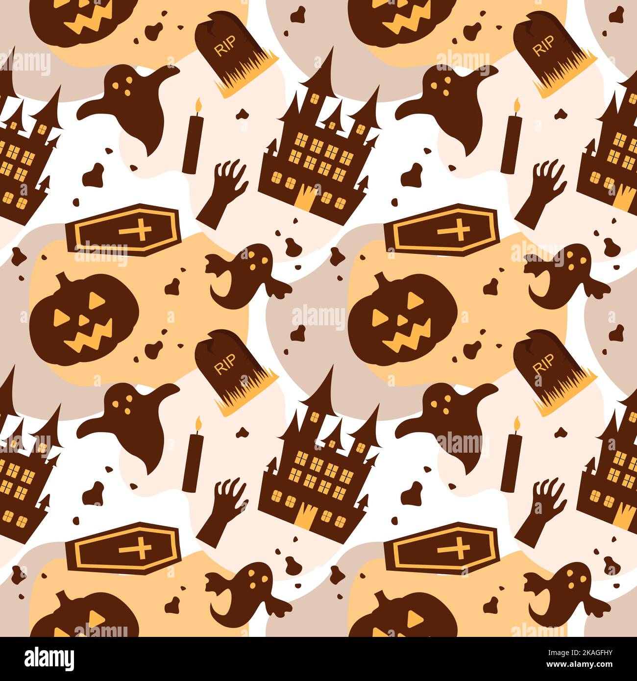 Set of Halloween Seamless Pattern Design With Witch, Haunted House ...