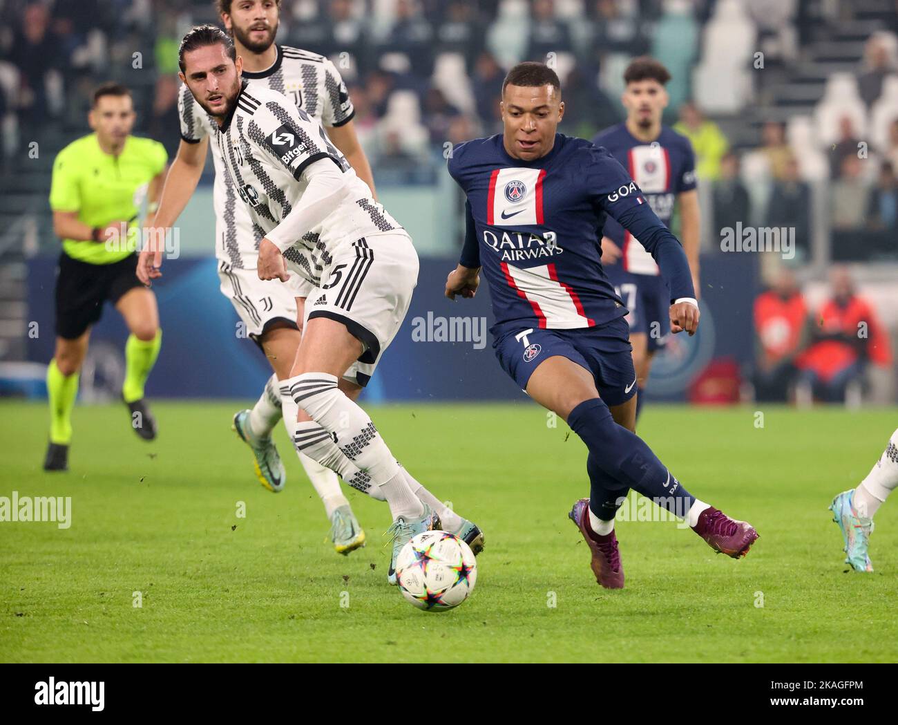 Turin, Italy. 02nd Nov, 2022. Kylian Mbappe of PSG, Adrien Rabiot of ...