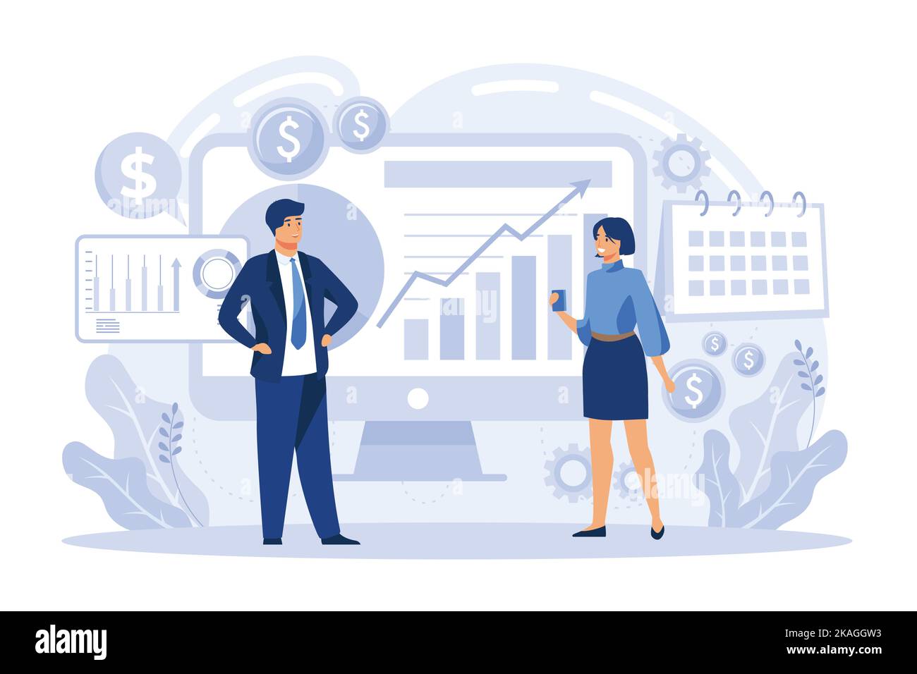 Demand analysts shaking hands from laptops screens and planning future ...