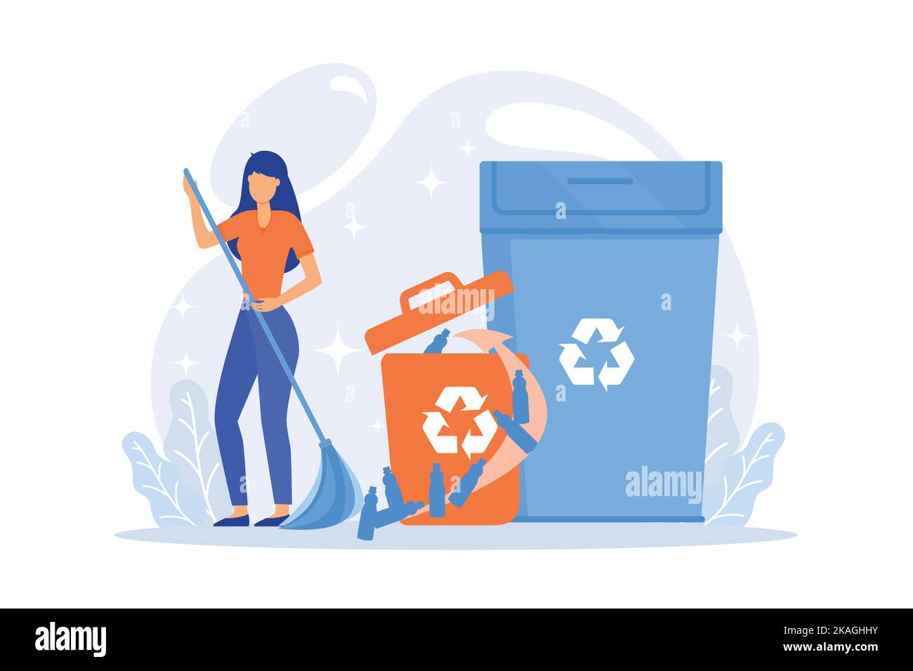 Plastic trash sorting. Recycling and reusing idea. Man gathering plastic bottles. Rubbish ...