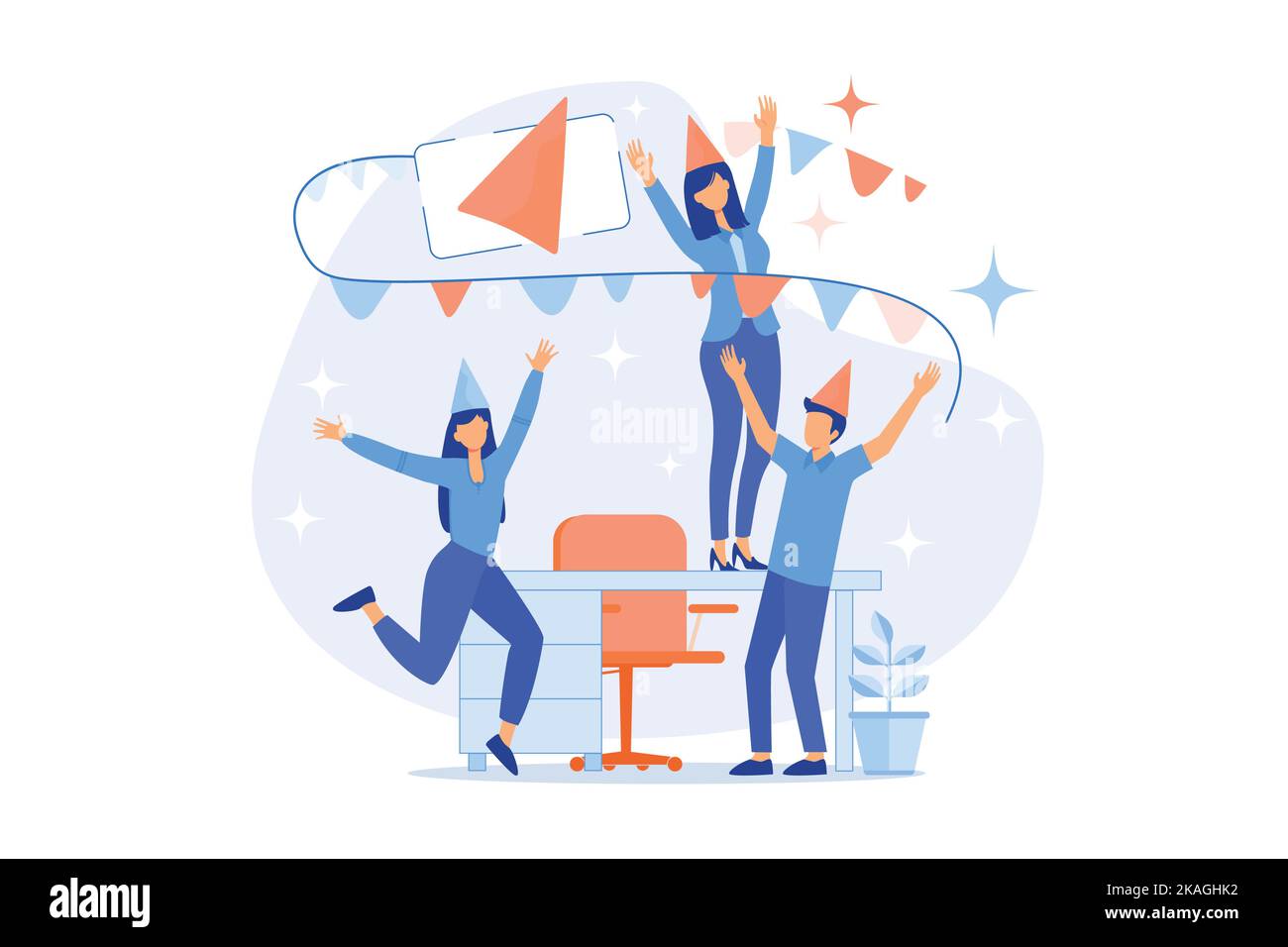 Office workers, coworkers having fun together. Corporate party, special event celebration ...