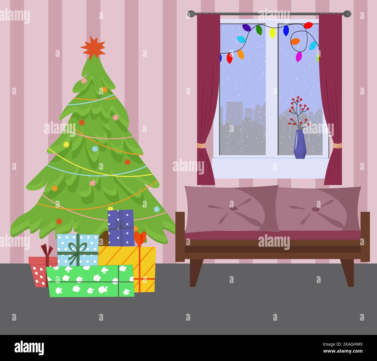 Cozy interior with decorations for Christmas and New Year. Christmas ...