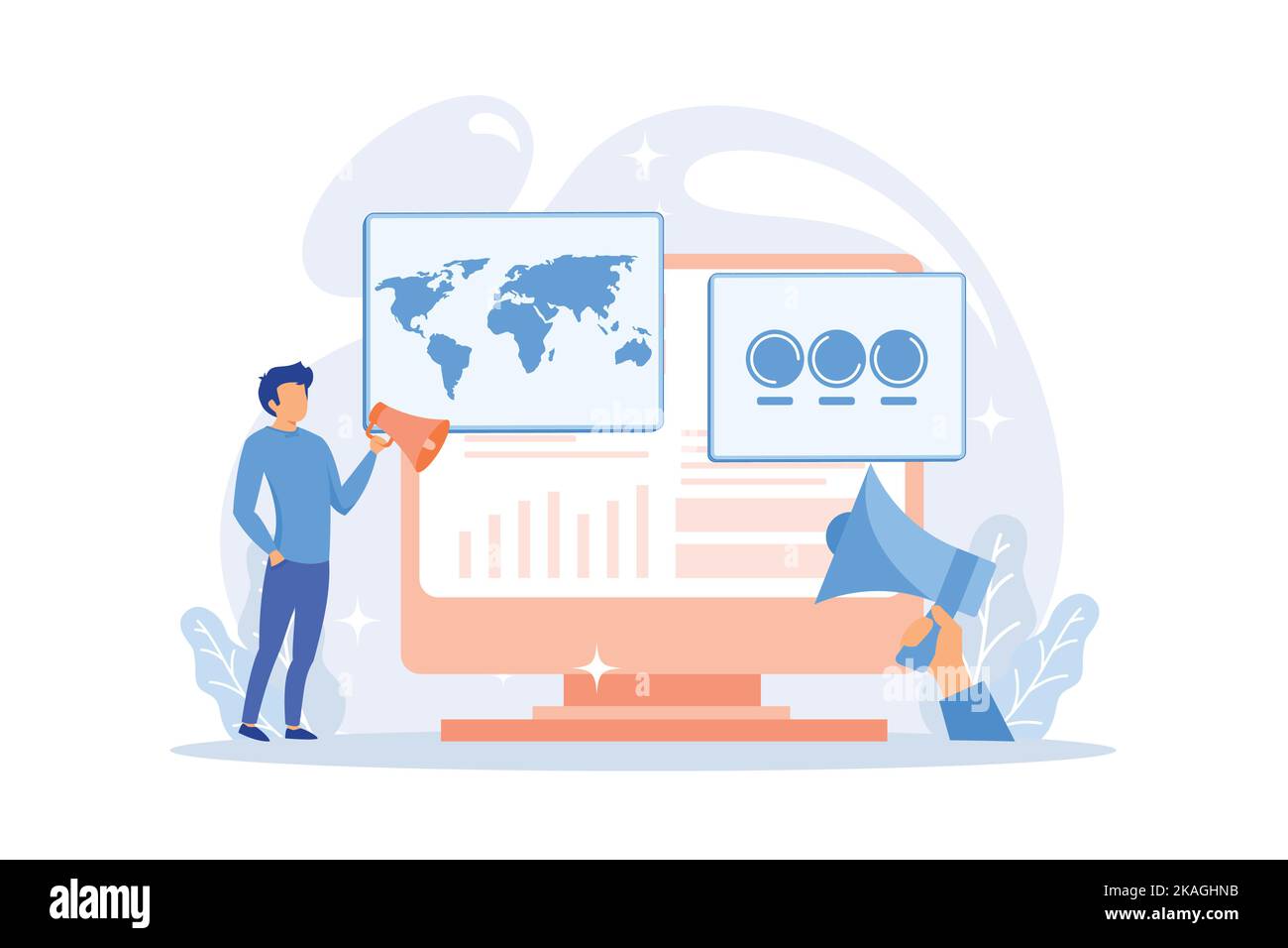 Global online survey analysis. World map, marketing strategy, polling ...