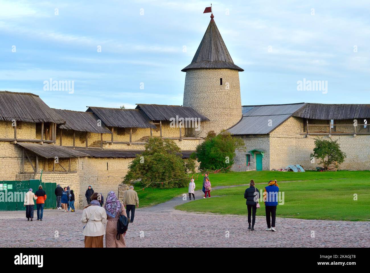 Pskov, Russia, 25.09.2022. The old Pskov Kremlin. Tourists and ...