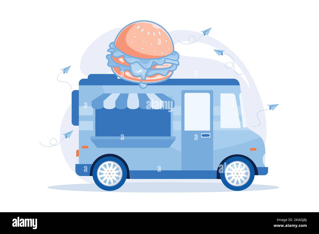 Fast food truck, burger van. Unhealthy nutrition, quick meal service ...