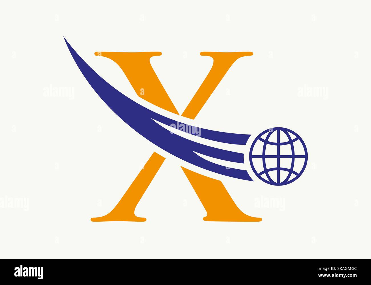 Letter X World Logo Concept With Moving Global Icon Vector Template ...