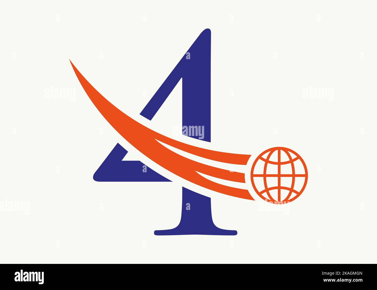 Letter 4 World Logo Concept With Moving Global Icon Vector Template ...